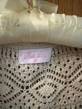 Pink Lily | Sweaters | Pink Lily Cream Openfront Crochet Fringe ...